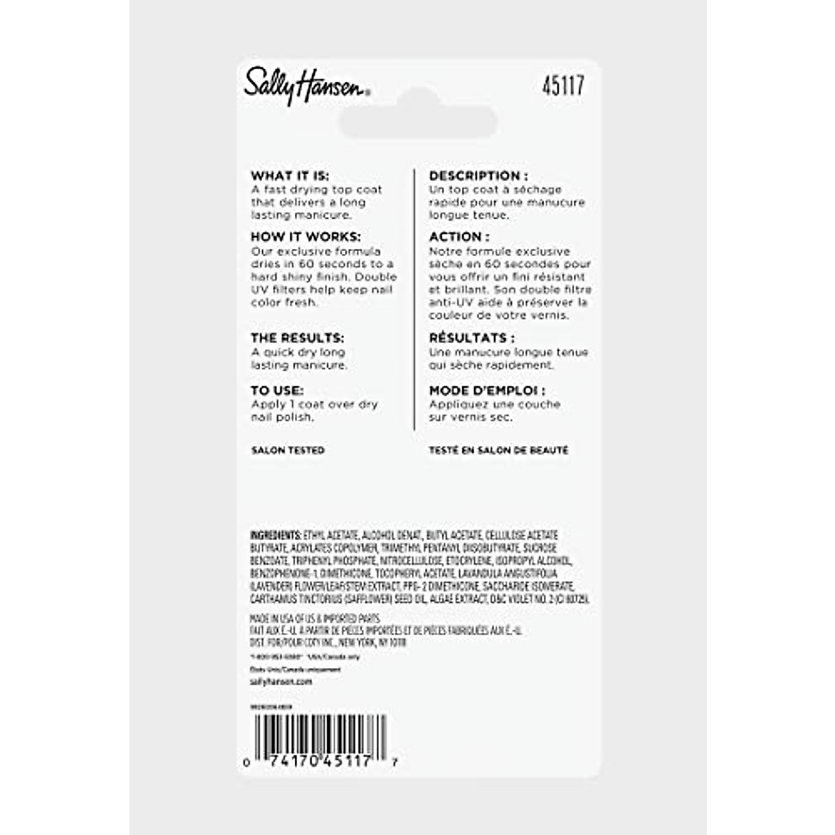 Sally Hansen Insta-Dri®, Clear Top Coat, Quick Dry, Long Lasting, Streak-Free Shine, Clear Nail Polish