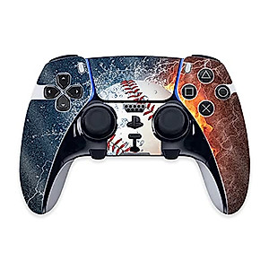 MightySkins Glossy Glitter Skin Compatible with PS5 DualSense Edge Controller - Baseball Fire | Protective, Durable High-Gloss Glitter Finish | Easy to Apply & Change Styles | Made in The USA