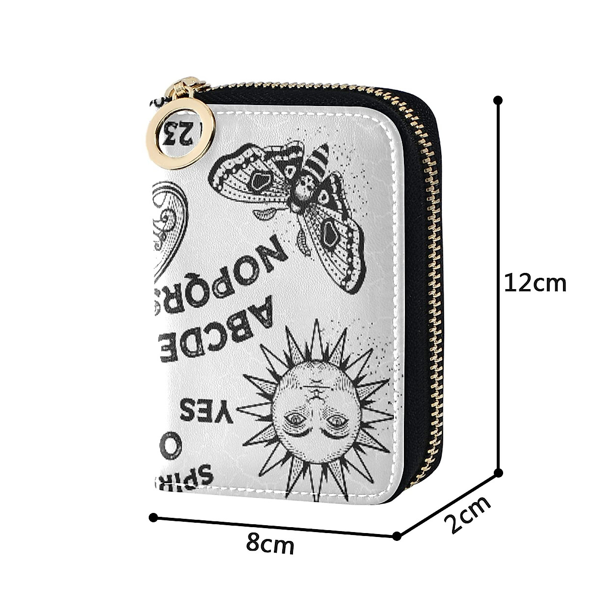 Ouija Board Black White Credit Card Coin wallet, RFID Blocking Compact Women Leather Card Holder, Key Change Organizer, Zipper Purse Clutch Pouch Pocket,4.7x3.1x0.8 Inch