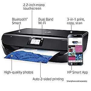 HP Envy 5055 Wireless All-in-One Color Photo Inkjet Printer, Black - Print Scan Copy - 2.2" Touchscreen LCD, 10 ppm, 1200 x 1200 dpi, Auto 2-Sided Printing, Borderless Printing, Bluetooth, USB