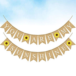 Amosfun You are My Sunshine Banner Sunflower Burlap Banner Swallowtail Linen Bunting Garland for Baby Shower Kids Birhday Party Wedding Decoration