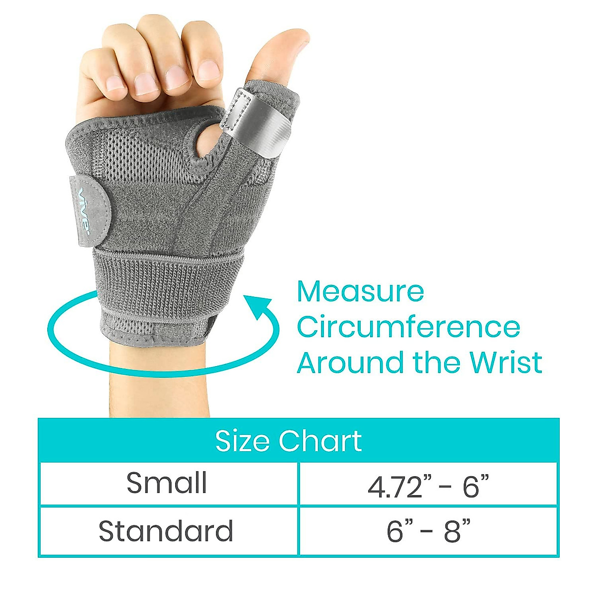 Vive Thumb & Wrist Brace for Right or Left Hand - Spica Splint Brace for Carpal Tunnel, Tendonitis, & Arthritis in Hands or Fingers - Compression Support for Women Men - Stabilizer Relief for Bowling