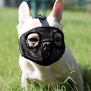 JYHY Short Snout Dog Muzzles- Adjustable Breathable Mesh Bulldog Muzzle for Biting Chewing Barking Training Dog Mask,Black(Eyehole) M
