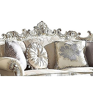 Acme Picardy II Loveseat with 4 Pillows in Fabric and Antique Pearl
