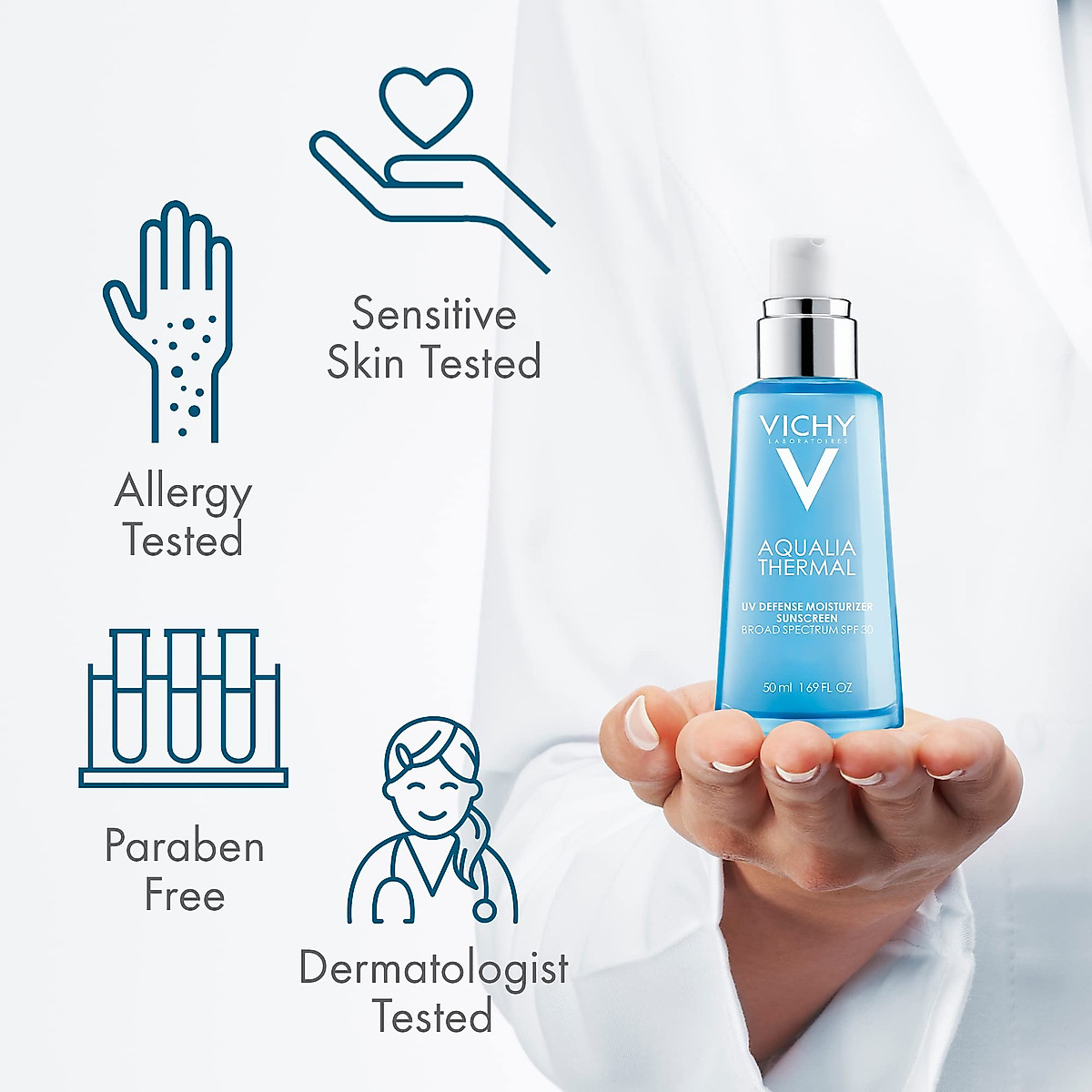 Vichy Aqualia Thermal UV Daily Moisturizer with SPF 30, Moisturizer with Sunscreen for Face with Niacinamide, Oil Free Sunscreen, Moisturizing Face Lotion with SPF, Sheer Finish Sun Protection