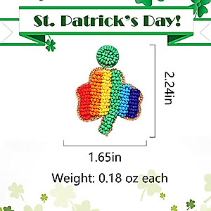 St. Patrick's Day Earrings Beaded Earrings for Women Girls Lucky Irish Shamrock Earrings Green Leaf Hat Clover Beer Dangling Earrings Irish Holiday Gift (Rainbow Shamrock)