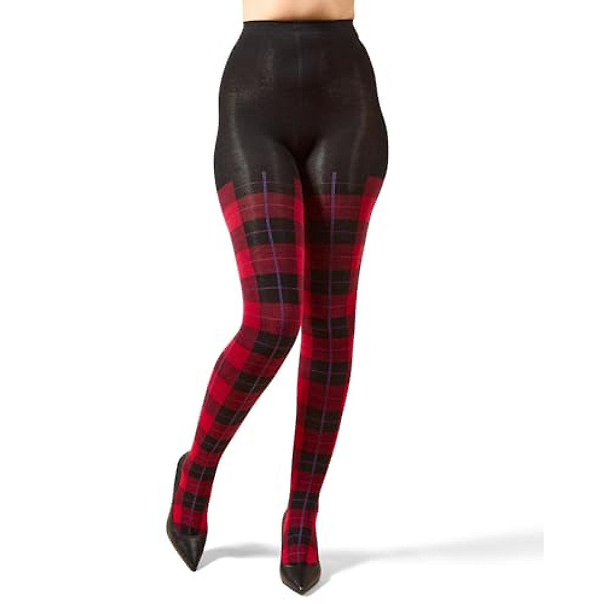 MeMoi Scottish Plaid Tartan Sweater Tights Black Medium / Large