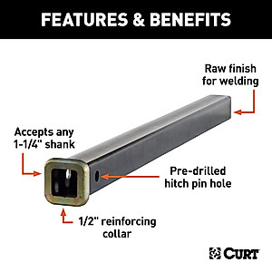 CURT 49524 1-1/4-Inch x 24-Inch Weld-On Raw Steel Trailer Hitch Receiver Tube