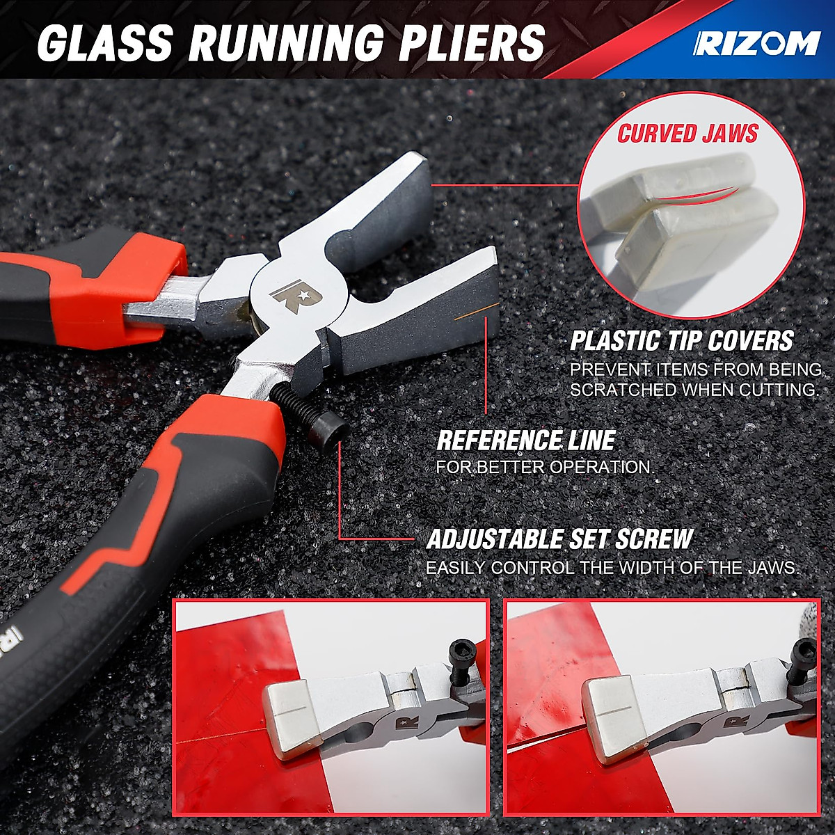 Rizom Glass Cutting Tool, Glass Cutter 2-20MM, 8" Tile Nippers, 8" Glass Running Pliers with Curved Jaws, 6" Breaker Grozer Pliers, Glass Cutter Kit for Stained Glass, Tiles, Mosaic Cutting