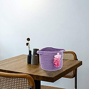 Woven Cotton Rope Nesting Bowls Small Basket Cute Closet Bins Mini Table Basket Organizer Decorative Woven Basket Storage Baskets Purple Round Woven Basket