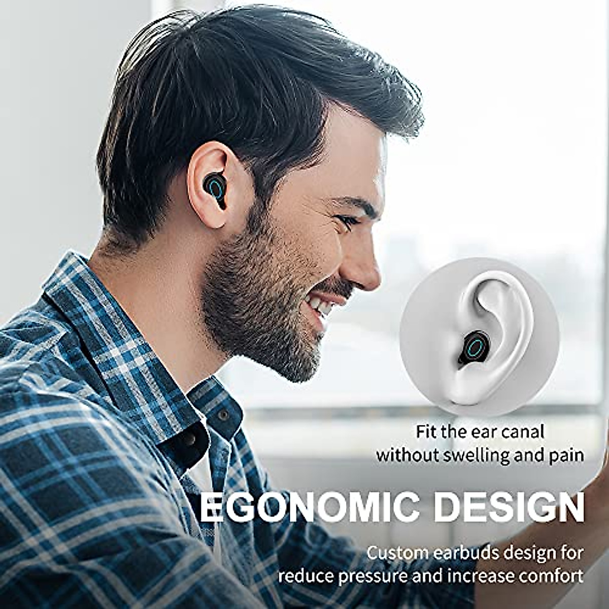 MuGo Wireless Earbud, Wireless Headphones Bluetooth 5.1 Headphones with Microphone, IP7 Waterproof Stereo Bluetooth Earphones Ear Bud, in-Ear Headset with LCD Display USB-C Fast Charge (Black)