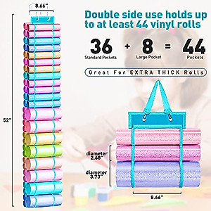 Vinyl Roll Holder, Vinyl Storage Organizer with 44 Roll Compartments for Large Vinyl Rolls,Door/Closet Hanging/Wall Mounting Vinyl Holder,Space Saving Organization for Craft Room,Blue