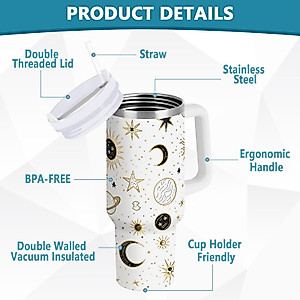 ALAZA Crescent Sun Moon Star 30 oz Tumbler Stainless Steel Water Bottle Vacuum Insulated Cup with Straw Lid & Handle For Travel Car Cup Holder