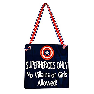 Superheroes Only | No Villains or Girls Allowed Captain America Wooden Door Sign Little Boy's Room Nursery