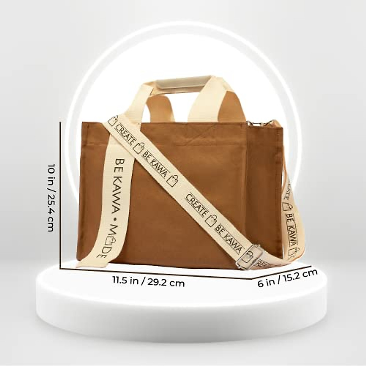 be kawa Tote Bag of Canvas Cotton Minimalist Handbag Perfect Pockets Medium Size Fashion Crossbody Bag Comfortable Strap (BROWN)