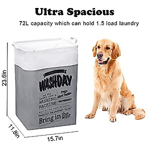 Collapsible Laundry Basket with Lid, 72L Large Dirty Grey Laundry Hamper Organizer, Portable Travel Bag with Handles, Freestanding & Waterproof & DustProof, for Laundry Towels Toys