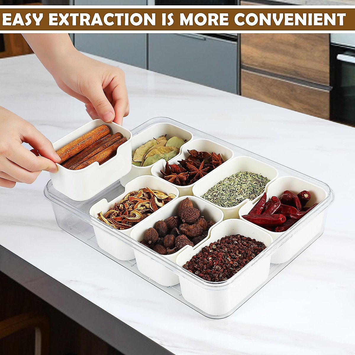 NOIRUC-CZ Divided Clear Snackle Box with Lid and Handle Food Serving Tray Fruit & Veggie Container with 8 Detachable Dividers Portable Snack Platters Charcuterie Board Container for Party, Travel (1)