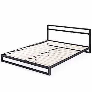 ZINUS Trisha Metal Platforma Bed Frame with Headboard / Wood Slat Support / No Box Spring Needed / Easy Assembly, Queen,Black