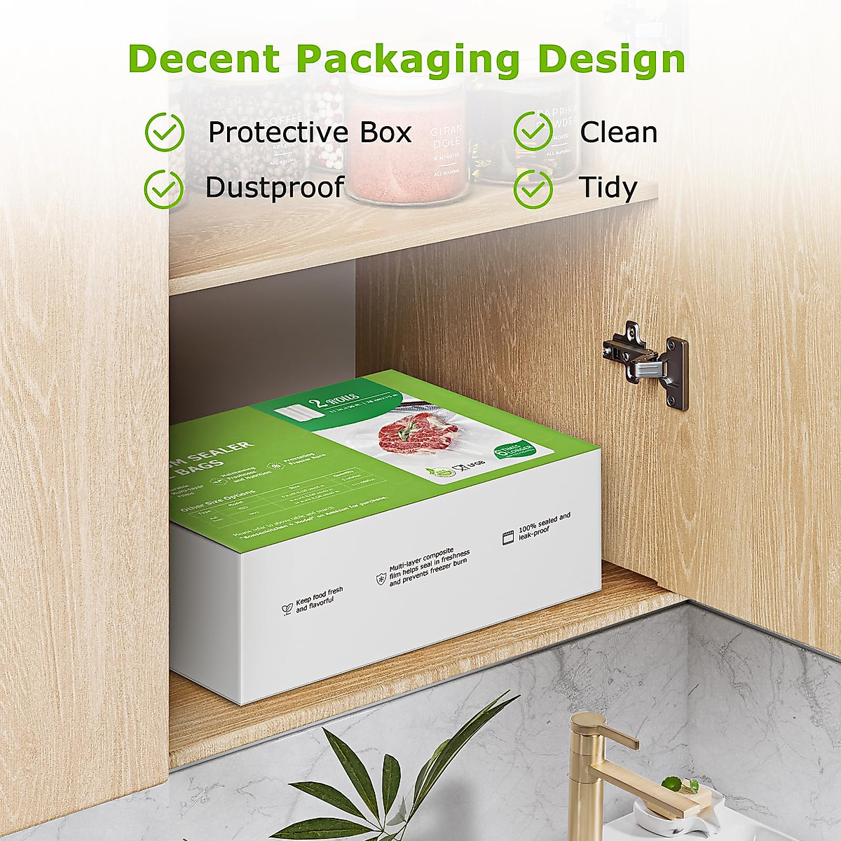 Bonsenkitchen Vacuum Sealer Bags Rolls, 11 in x 50 ft Rolls 2 pack Durable Food Sealer Bags, Commercial Grade, Heavy Duty, BPA Free, Seal a Meal, Great for Food Storage & Sous Vide Cooking, VB24