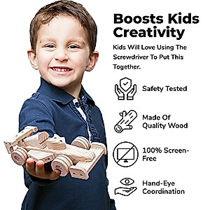 Kraftic Woodworking Building Kit for Kids, with 3 Educational DIY Carpentry Construction Wood Model Kit Toy Projects for Boys and Girls- Tractor, Bulldozer and Racing Car