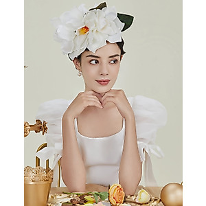 Coucoland Flower Hat Fascinators for Women - White Fancy Tea Party Church Derby Hats Floral Fascinator Headband