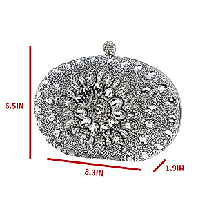 Bandkos Women Clutch Purses Evening Bag Sparkly Diamond Handbag Bridal Glitter Crystal Shoulder Crossbody Bag for Wedding Prom Party (Silver)
