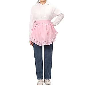 DONGYICS Waist Apron Cute Retro Vintage Half Apron Costumes Cooking Kitchen Ruffle Maid Apron with Pockets for Women (Pink)