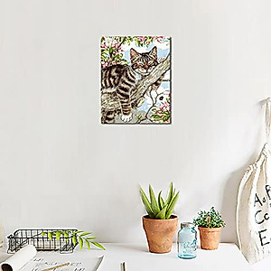 TISHIRON DIY Paint by Numbers Hand Painting Cat Series on Canvas for Adults Beginner Kids Drawing with Brushes Festival Gift House Decorations No Frame Cat Snuggling in The Treetops-16x20inch