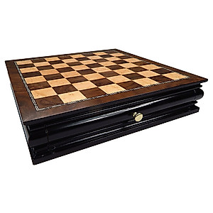 Vada Burl Wood Inlaid Chess Cabinet with Drawer, Medium 13 x 13 Inch Set, Board Only, No Pieces