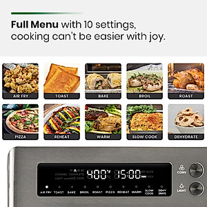 VAL CUCINA Infrared Heating Air Fryer Toaster Oven, Extra Large Countertop Convection Oven 10-in-1 Combo, 6-Slice Toast, Enamel Baking Pan Easy Clean with Recipe Book, Black Matte Stainless Steel