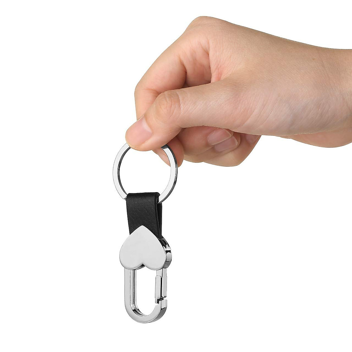 PESOENTH Men Leather Keyring Heart Car Key Chain Ring Bag Protection Black Leather Car Smart Keychain Key Holder Key Fob Clip on Belt Loops Pants Buckle for Women