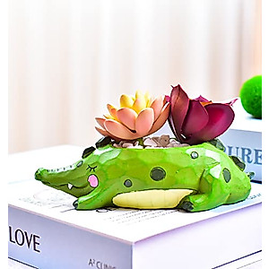 Cute Cartoon Crocodile Flower Pot with Drainer Garden Flower Pot Resin Succulent Potted Bonsai Plant Stand Home Desk Mini Ornaments Christmas Birthday Gifts