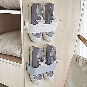 Yocice Wall Mounted Shoes Rack 4pcs with Sticky Hanging Strips, Plastic Shoes Holder Storage Organizer,Door Shoe Hangers (White- SM02(4PCS))