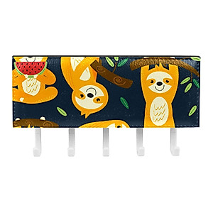 Cute Baby Sloth Sleep on The Tree Key Holder for Wall with Mail Organizer, Self Adhesive Key Rack with 5 Hooks, Decorative Home Decor for Entryway Bathroom Kitchen