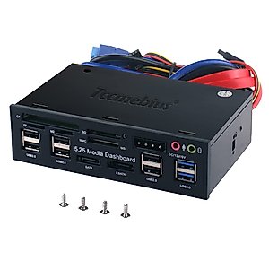 Tccmebius TCC-QL5E 5.25 Inch PC Multifunction Dashboard Media Front Panel, with SATA e-SATA Dual USB 3.0 6 Port USB 2.0 Audio Ports and Five-in-one Card Reader