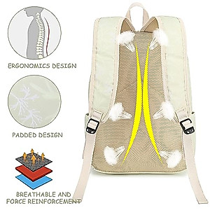 Bluboon Teen Girls School Backpack Kids Bookbag Set with Lunch Box Pencil Case Travel Laptop Backpack Casual Daypacks (Beige)