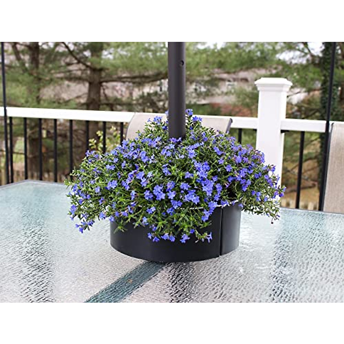 AuldHome Umbrella Planter for Patio Table with Umbrella Hole, Enamelware Half-Circle Planter Pots