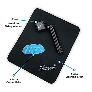 HAVENDI® Premium string winder with 3 picks and guitar cleaning cloth | string spindle for faster string changing. Acoustic guitar, acoustic guitar, classical guitar and electric guitar.