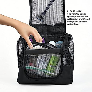 The Fine Living Co. Portable Hanging Shower Caddy Organizer Bag (Free Toiletries Case+Metal Hook) Quick Dry Mesh Shower Caddy Tote Bag Pouch For Bathroom College Dorm Camp Gym Camping 10”x4”x9”(Black)