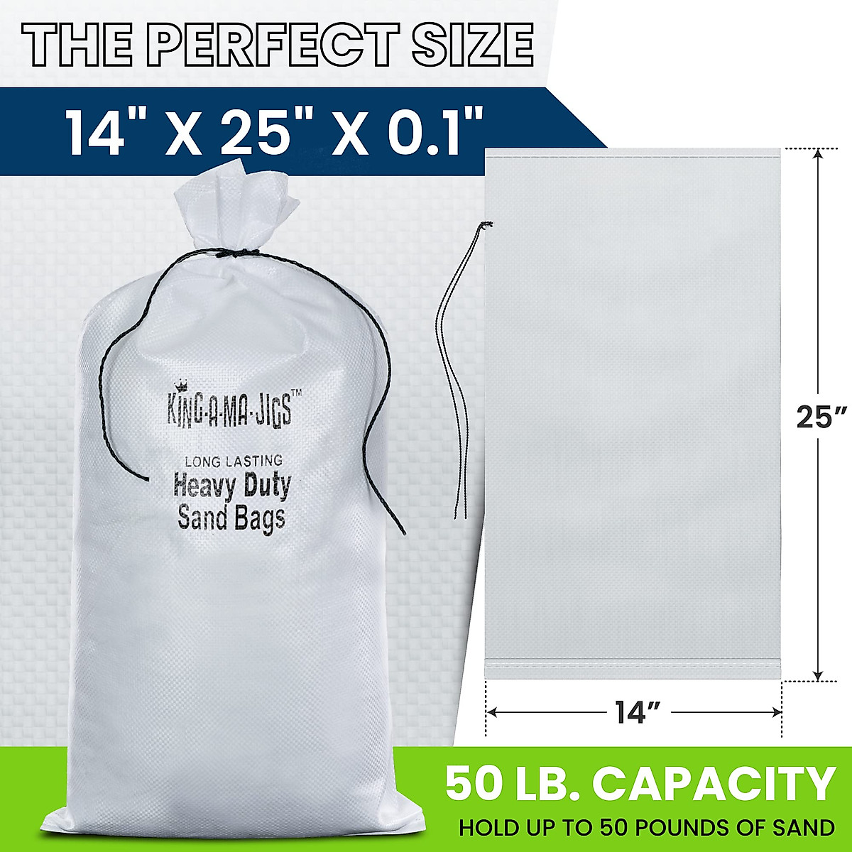 Sand Bags (12 Pack) Empty Sandbags with Ties, Heavy Duty, UV Treated (14" x 25") Non-Slip Empty Bags for Sand - (12 Pack)