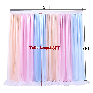 Pastel Rainbow Backdrop Tulle Unicorn Backdrop Curtain for Girl Birthday Party Wedding Bride Gender Reveal Baby Showers Photography 5ft x 7ft