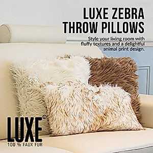 Luxe Fur Throw Pillows for Couch and Bed | Lush Double-Sided Faux Fur Pillow Set of 2 | Belton Gradient Tan Accent Pillows with Insert, 12 in x 20 in