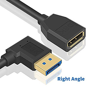 Poyiccot Right Angle Displayport 1.4 Cable, 90 Degree Displayport Extension Cable (8K/60Hz, 4k/144Hz), Short Displayport Male to Female DP 1.4 Cable Cord, Display Port 32.4Gbps for PC, Laptop, 15cm