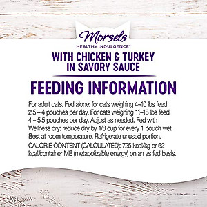 Wellness Healthy Indulgence Natural Grain Free Wet Cat Food, Morsels Chicken & Turkey, 3-Ounce Pouch (Pack of 24)