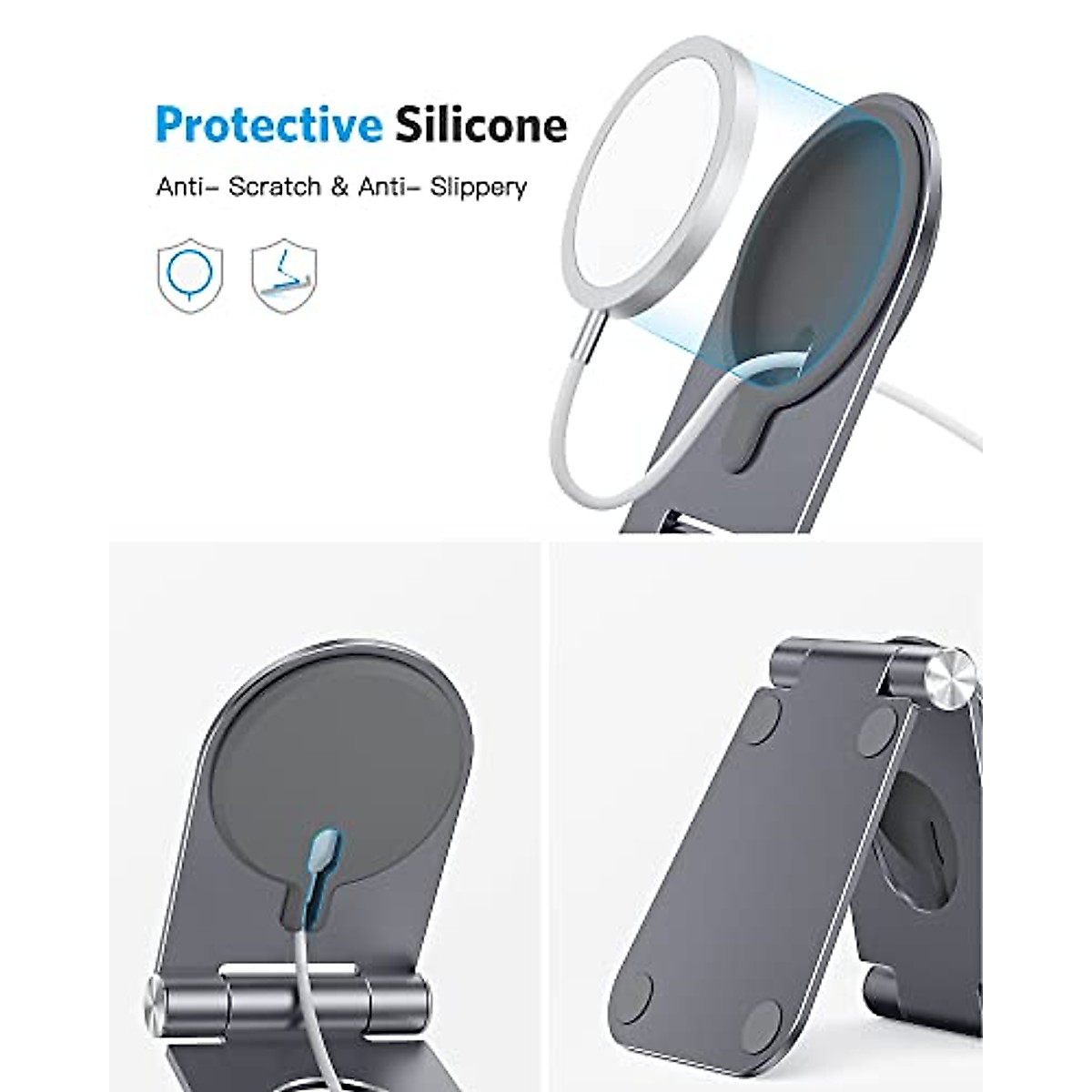 Stand for MagSafe Charger, OMOTON Foldable Phone Stand Holder for MagSafe Accessories， Compatible with iPhone 14/13/12 Pro Max/Pro/Mini, Charger for MagSafe Not Included, Gray