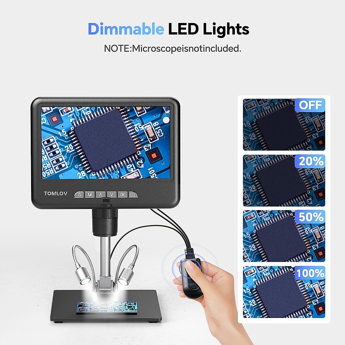 TOMLOV Digital Microscope 13" Pro Boom Stand Base BS04, 42MM(1.65INCH) Diameter Holder Ring for DM401 DM402 Pro Max DM9 DM201 DM202 DM501 Arm LCD Coin Microscope 2k Digital Magnifier