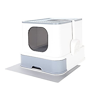 RIZZARI Foldable Cat Litter Box,Large Top Entry Anti-Splashing Litter Box with Lid,Enclosed Plastic Litter Box with Handy Litter Scoop,Drawer Type Cat Toilet Easy Cleaning (White)