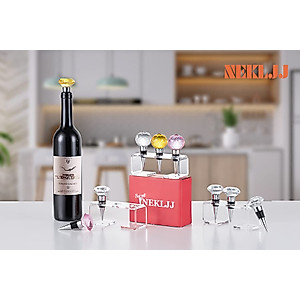 Crystal Wine Stoppers for Wine Bottle - Best Wine Bottle Stoppers 3 Color crystal Wine Stoppers with Rack Best Wine Gift…