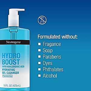 Neutrogena Hydro Boost Fragrance-Free Hydrating Facial Gel Cleanser with Hyaluronic Acid, Daily Foaming Face Wash Gel & Makeup Remover, Lightweight, Oil-Free & Non-Comedogenic, 16 fl. oz