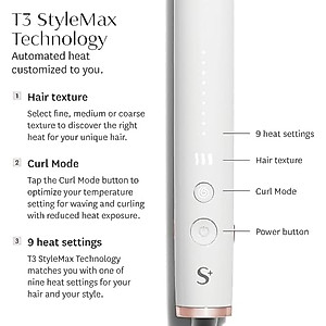 T3 SinglePass StyleMax Professional 1" Ceramic Flat Iron with Custom Heat Automation, 9 Heat Settings, Longer Ceramic Plates, For Straightening, Waving, Curling & Styling